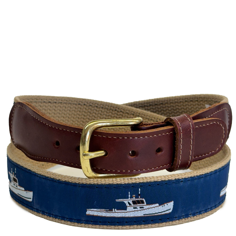 Nautical Lobster Motif Belt with Leather Tabs