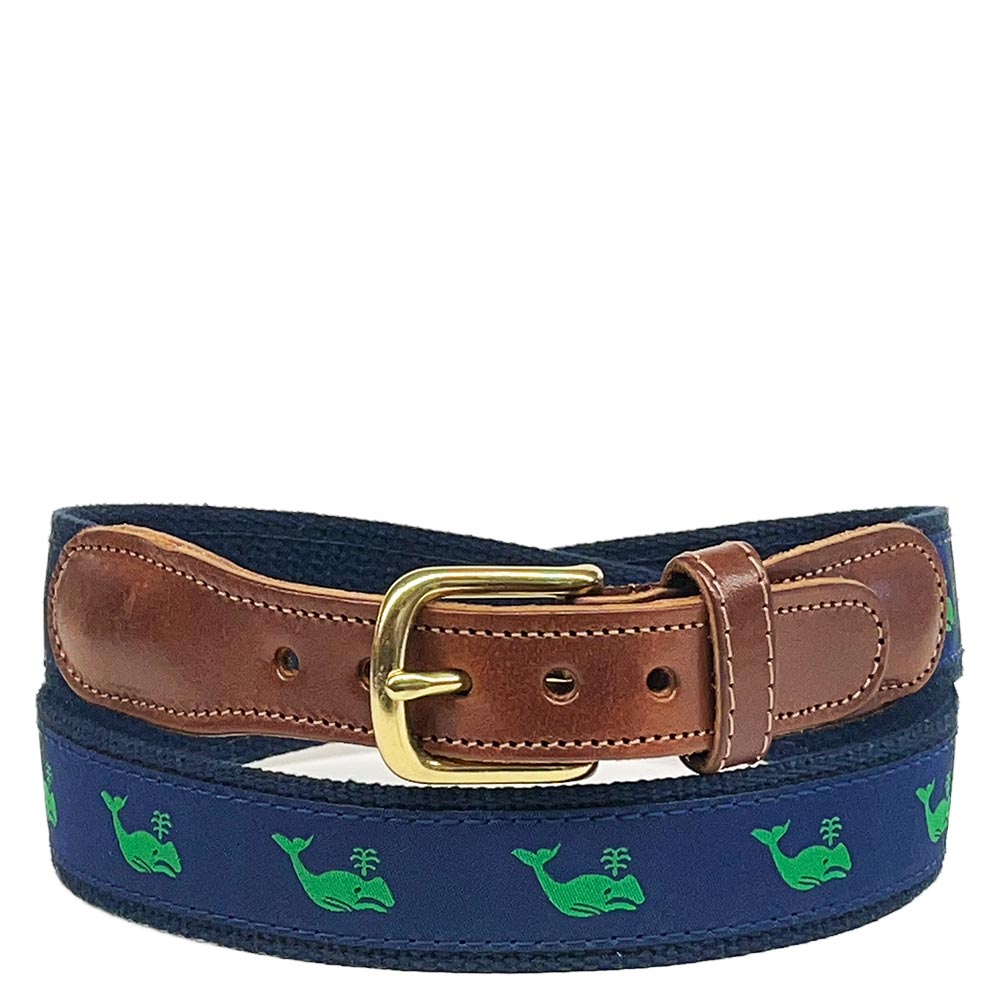 Spouting Grn Whale Nvy Nautical Belt from Preston Leather: Prestons