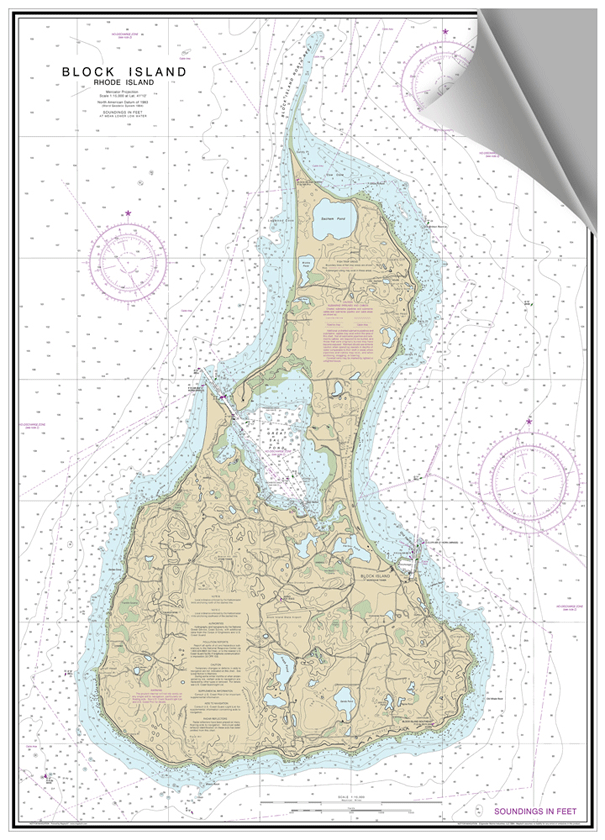 Peel and Stick Nautical Chart of Block Island RI: Prestons