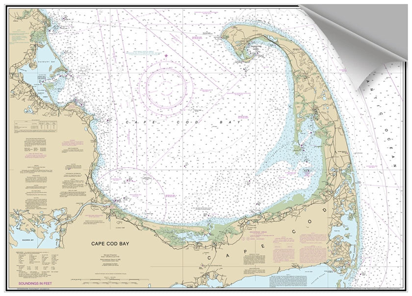 Peel and Stick Nautical Chart of Cape Cod Bay MA: Prestons