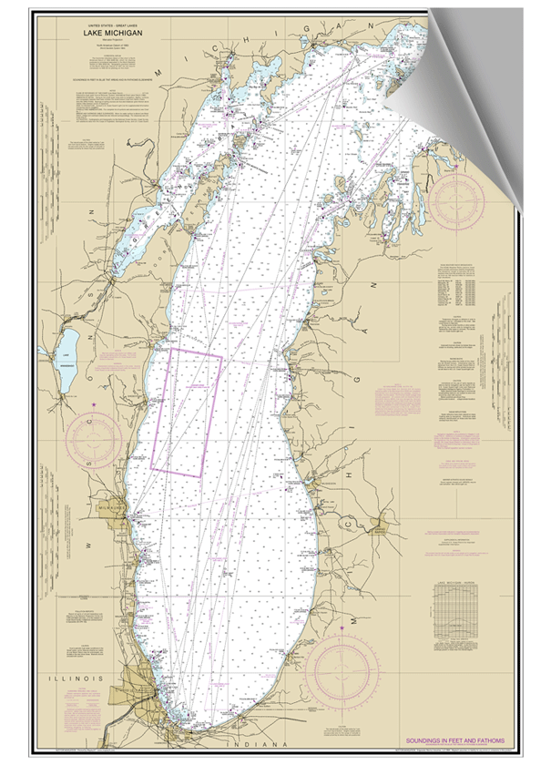 Peel and Stick Nautical Chart of Lake Michigan: Prestons